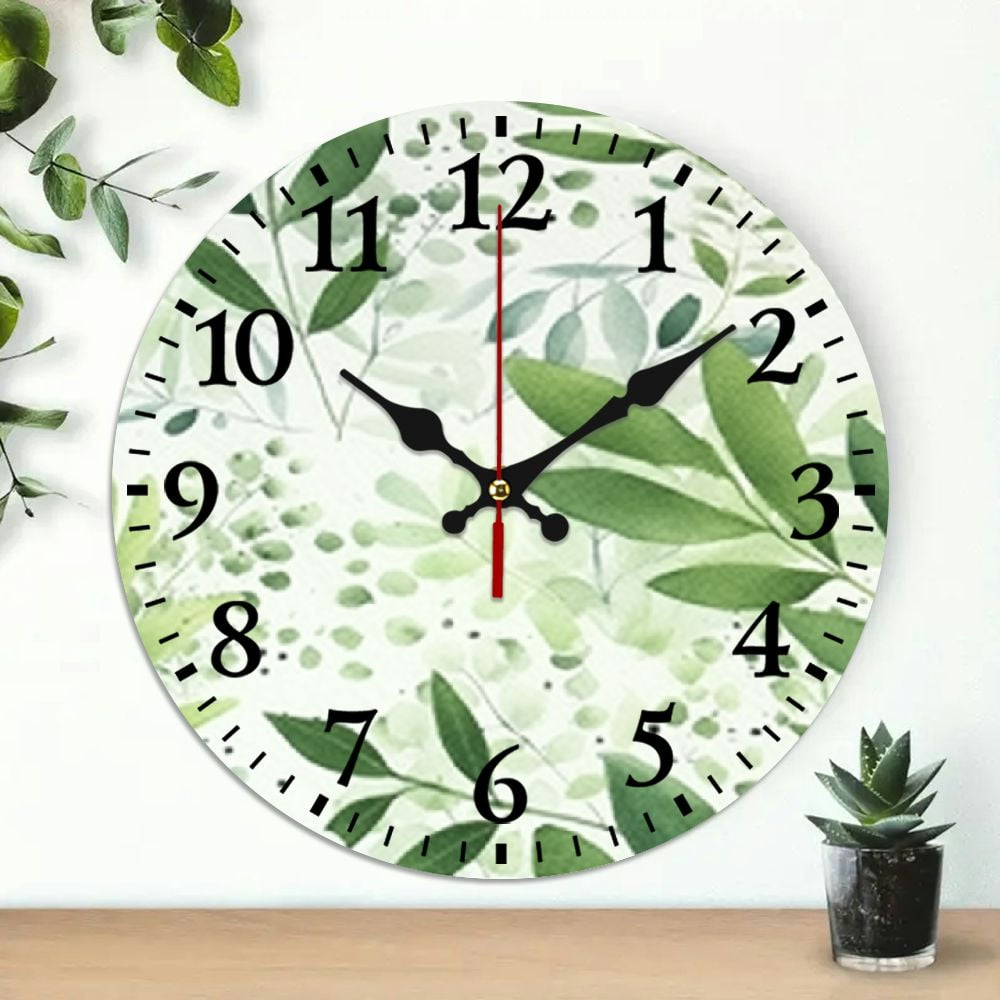 Creowell Green Leaves White Flower Fine Foliage Lace Wall Clock 10 ...