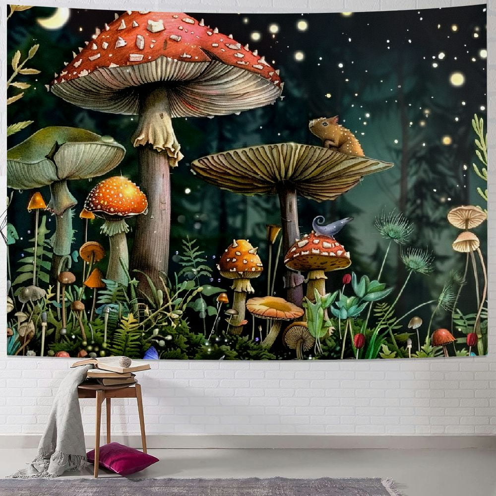 Creowell Green Mushroom Tapestry Moon Star Tapestries for Bedroom ...