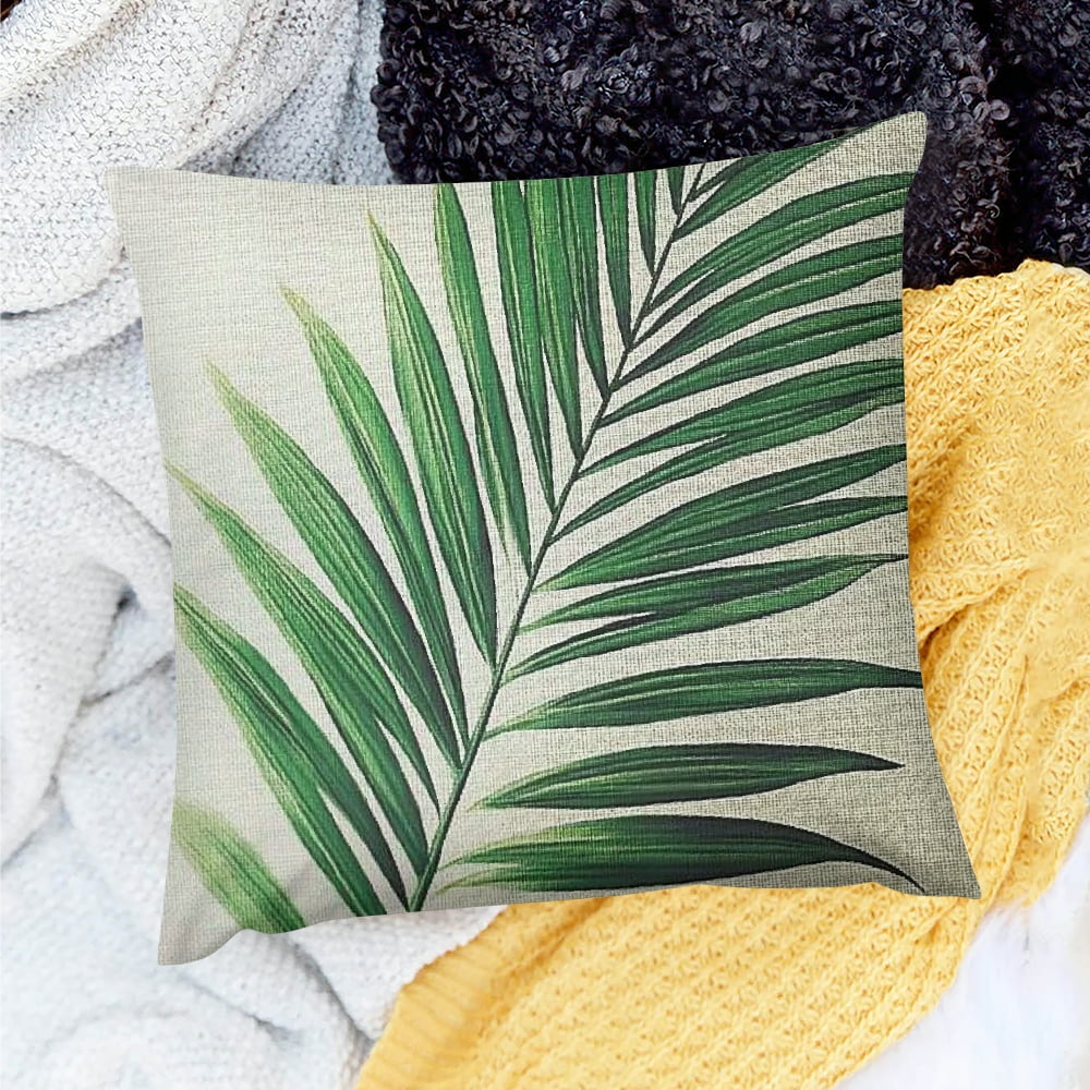 Creowell Green Plants Decorative Throw Pillow Covers Summer Decorations Linen Square Pillow ...