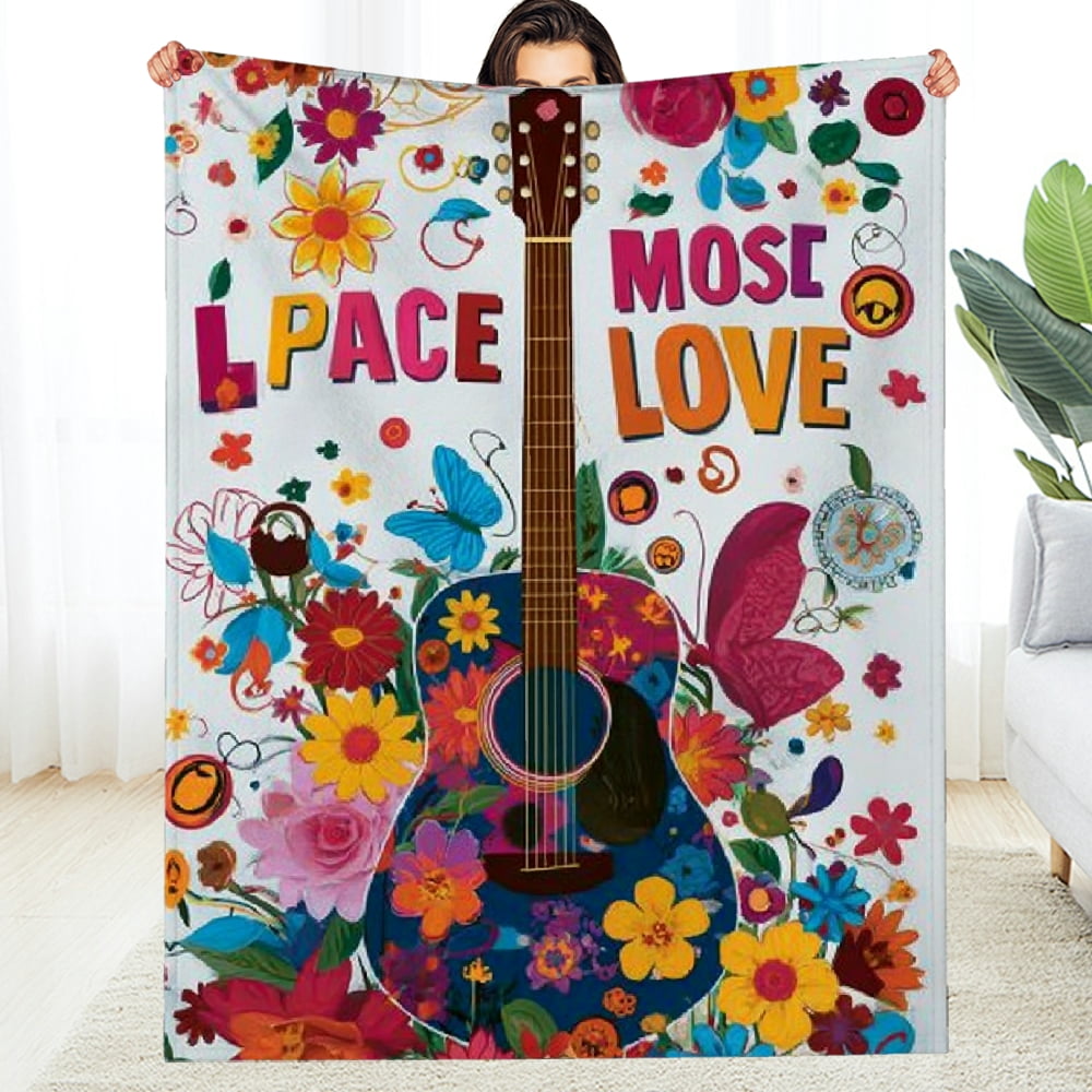 Creowell Groovy Flower Blanket,Cute Love Heart Print Blanket,Kawaii ...