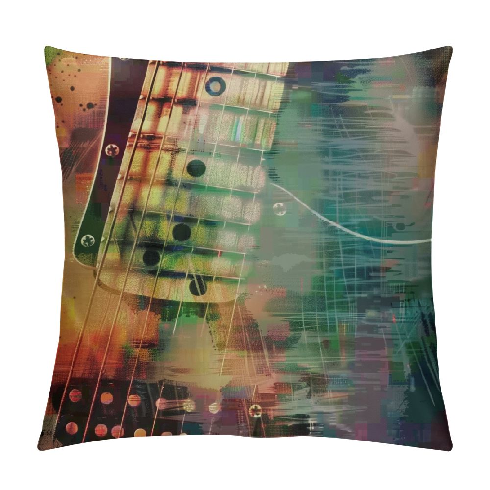 Creowell Guitar Decorative Throw Pillow Case, Abstract Grunge Retro ...