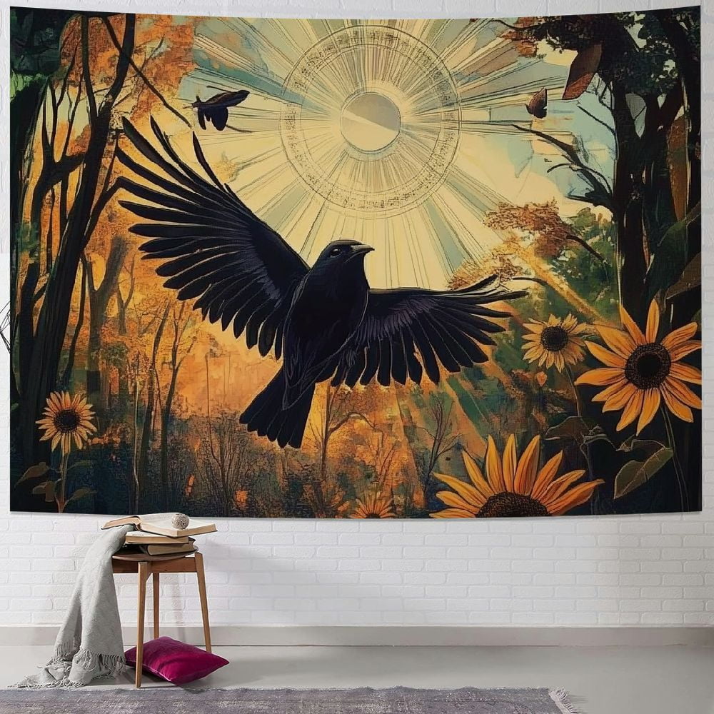 Creowell Halloween Tapestry, Dark Academia Decor Halloween Black Raven ...