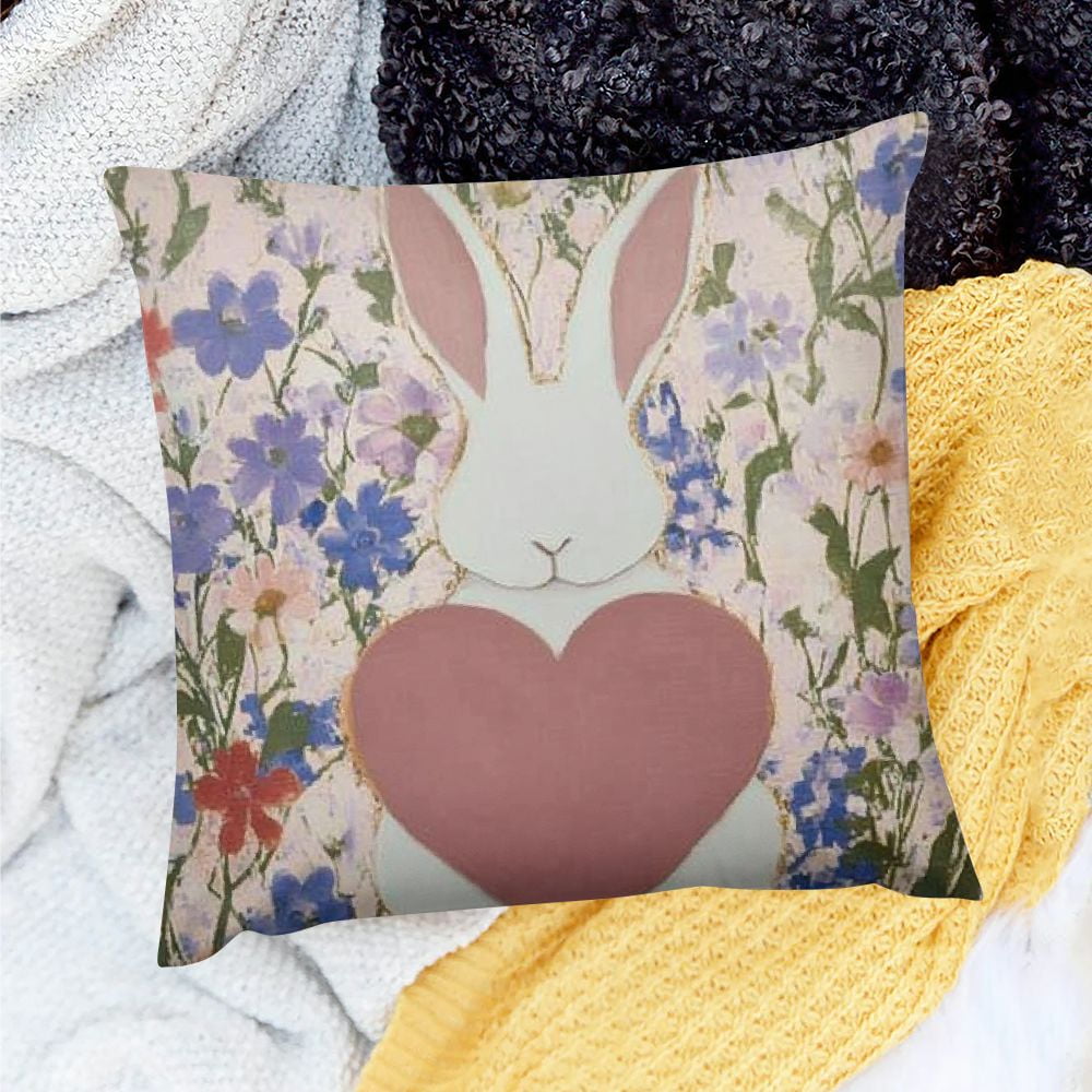 Creowell Happy Easter Party Throw Pillow Covers, Floral Bunny Rabbit ...