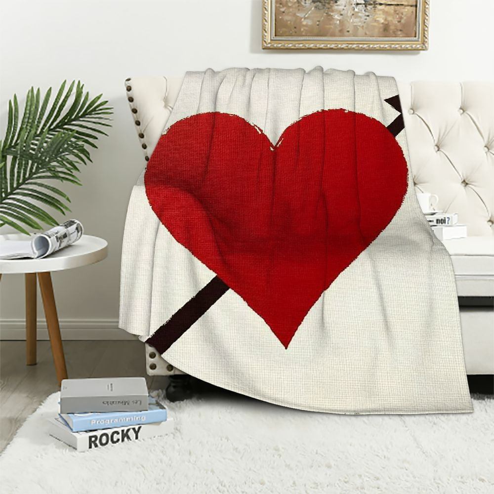 Creowell Heart Arrow Valentine's Day Throw Blanket for Bedding Sofa and ...