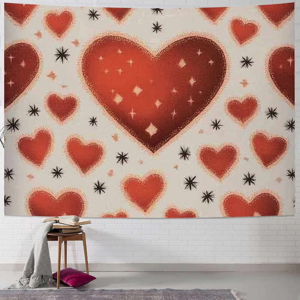 Creowell Heart Pattern Stars Crosses Valentine's Day Tapestry Wall ...