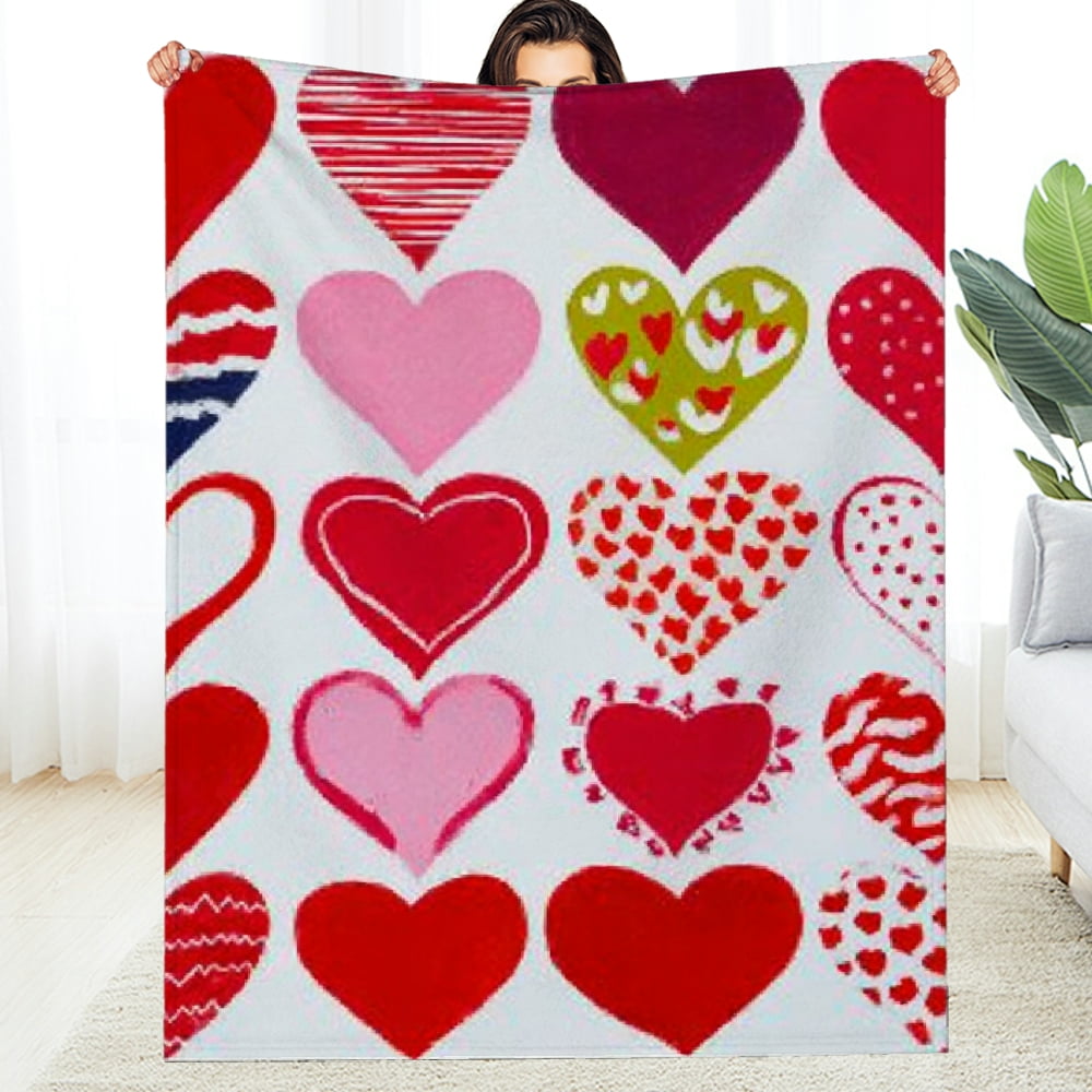 Creowell Hearts Offset Printing Naive Art Lightweight Blanket 60*80in ...