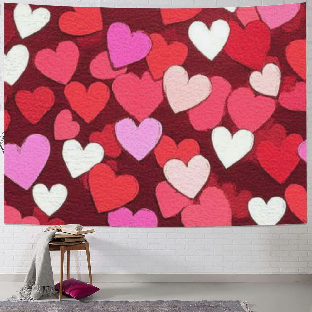 Creowell Hearts Valentine's Day Tapestry Wall Hanging for Home Decor ...