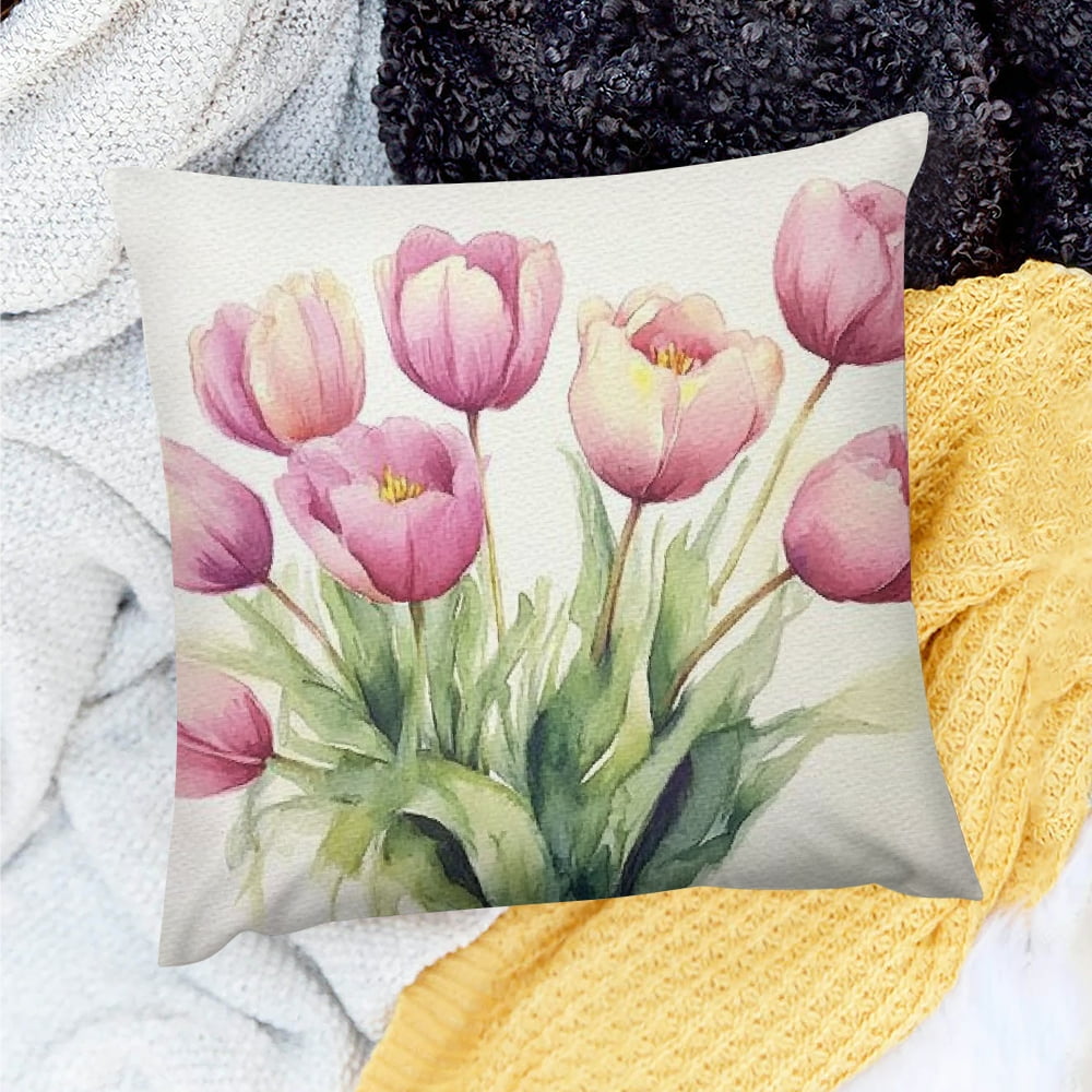 Creowell Hello Love Pink Tulips Throw Pillow Covers, Flowers Spring Mother's Day Cushion Case ...