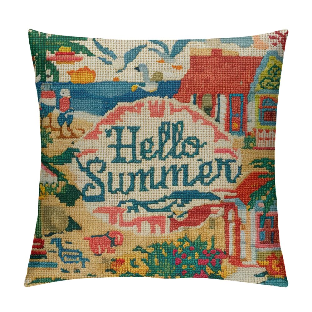 Creowell Hello Summer Decorative Throw Pillow Covers, Nautical Cushion ...