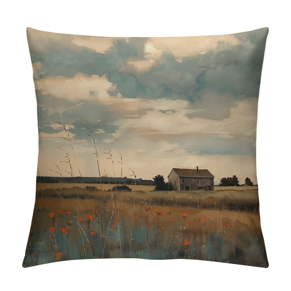 Creowell High-Quality Short Plush Pillowcase Wildflower Field Landscape ...