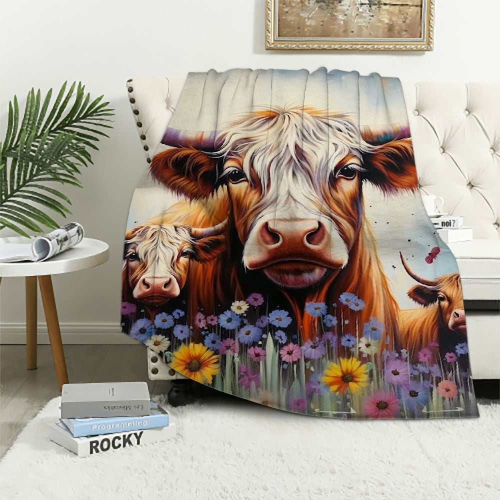 Creowell Highland Cow Blanket, Cute Highland Cow Family Flannel Throw ...