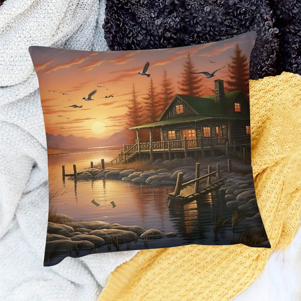 Creowell Home Decor Throw Pillows Cover Sunset Birds Water Theme for ...