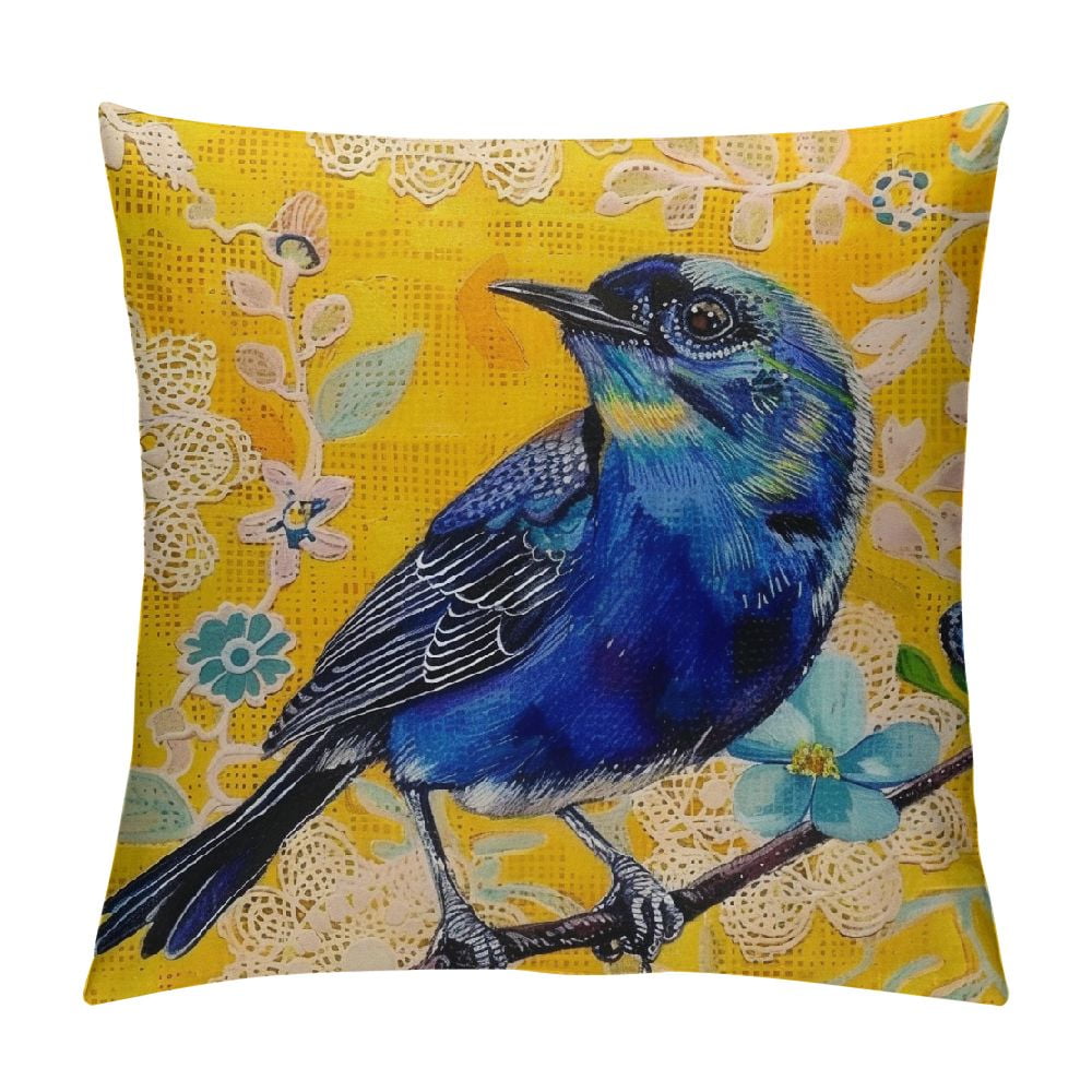 Creowell Home Throw Pillow Covers Blue Bird Stood on The Old Newspaper ...