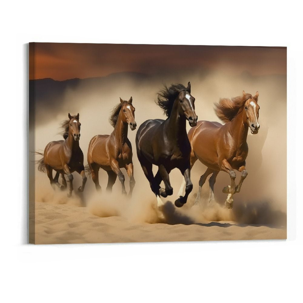 Creowell Horse Wall Art,Equine Themed Animals Galloping In The Sand ...