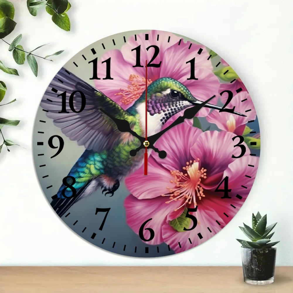 Creowell Hummingbird Flower Wall Clock Battery Operated 10 Inch Decor ...