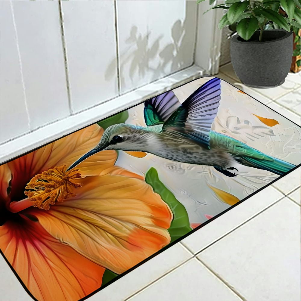 Creowell Hummingbird Flowers Felt Square Floor Mat for Home Entrance ...