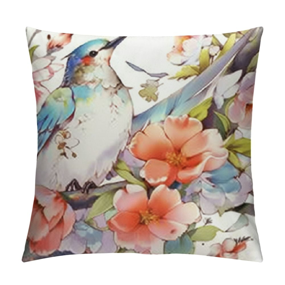 Creowell Hummingbird Throw Pillow Cover ,Watercolor Floral Pillow Cover ...