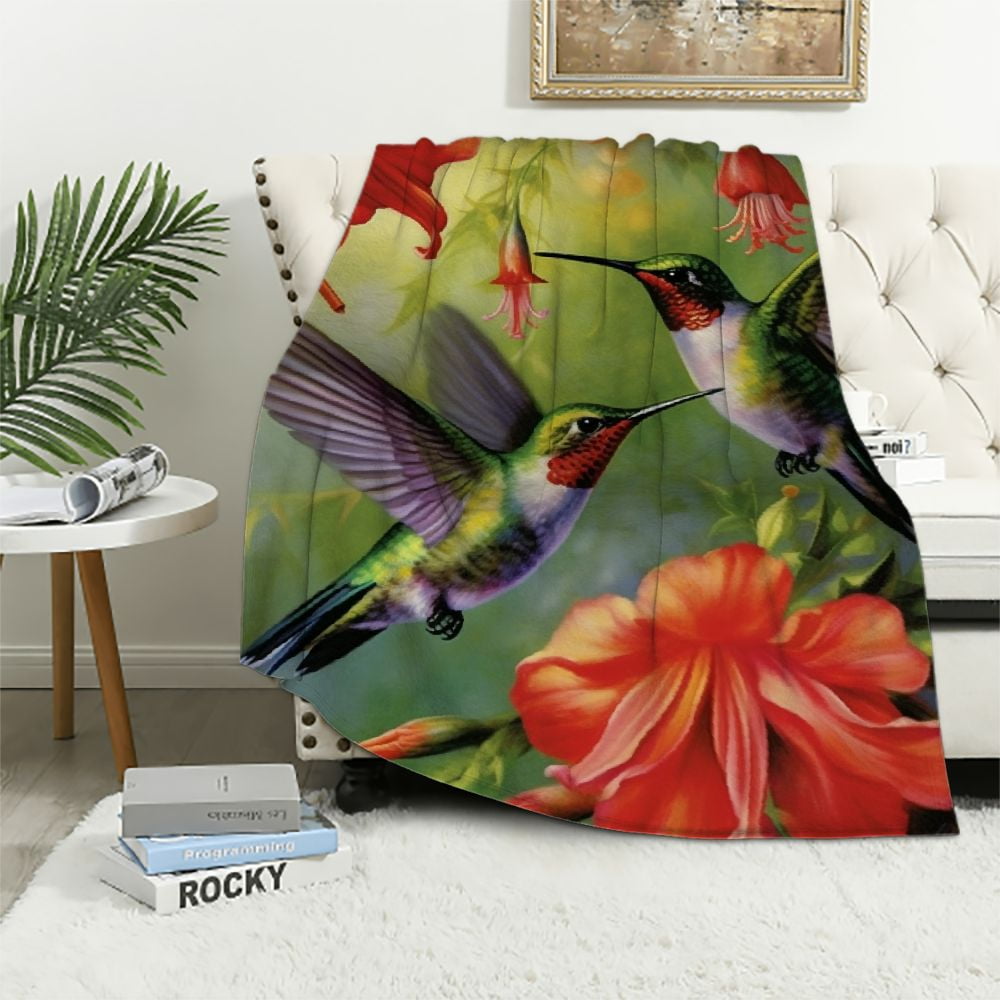 Creowell Hummingbirds Flower Nectar Print Throw Blanket Lightweight ...