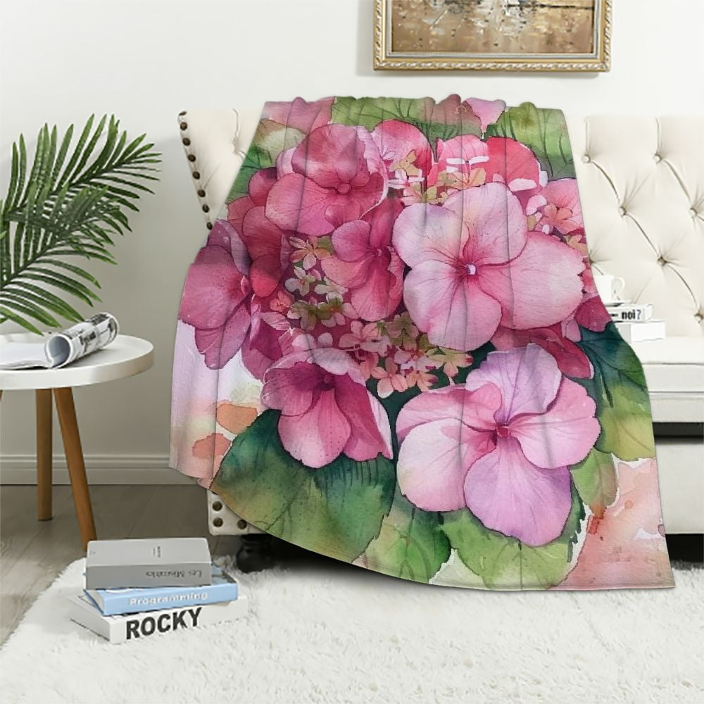 Creowell Hydrangea Raspberry Pink Hedgerow Watercolor Blanket Farmhouse ...