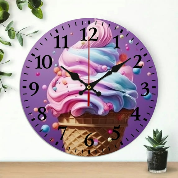 Creowell Ice Cream Cone Theme 10 Inch Round Wooden Wall Clock 10x10in ...