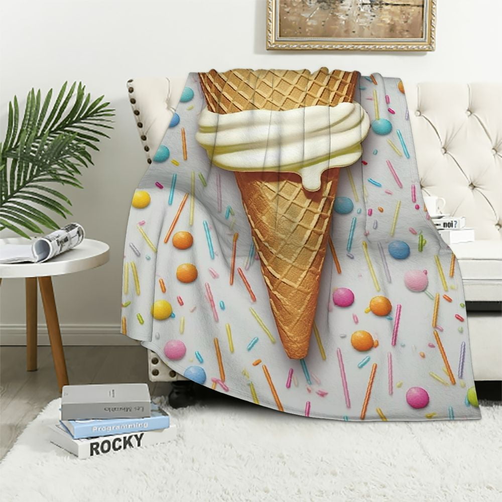 Creowell Ice Cream Sprinkles Waffle Pattern Print Throw Blanket for Bed ...