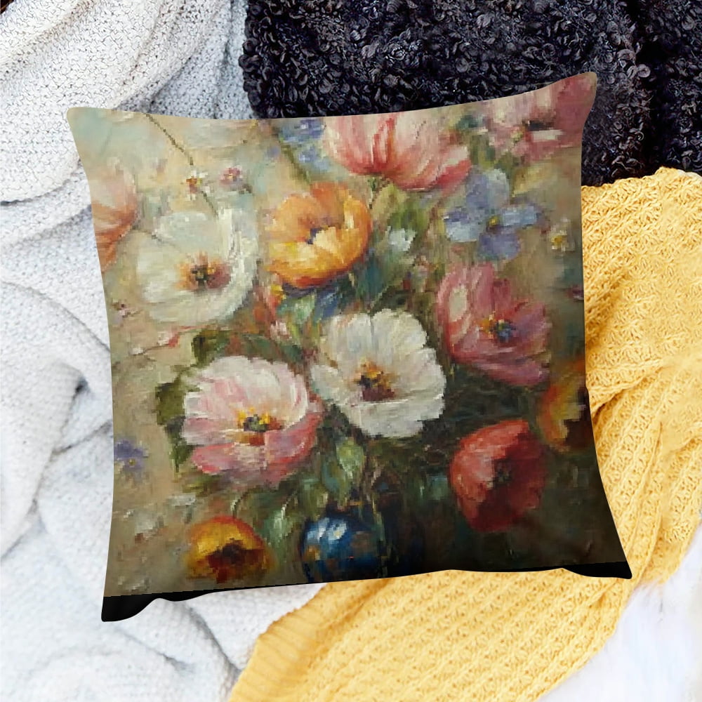 Creowell Indoor Decorative Pillow Cover Vase Flowers Painting 100% ...