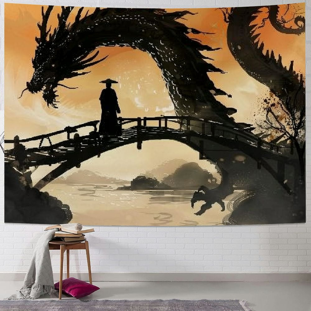 Creowell Japanese Dragon Tapestry Anime Samurai Tapestry Japanese Style ...