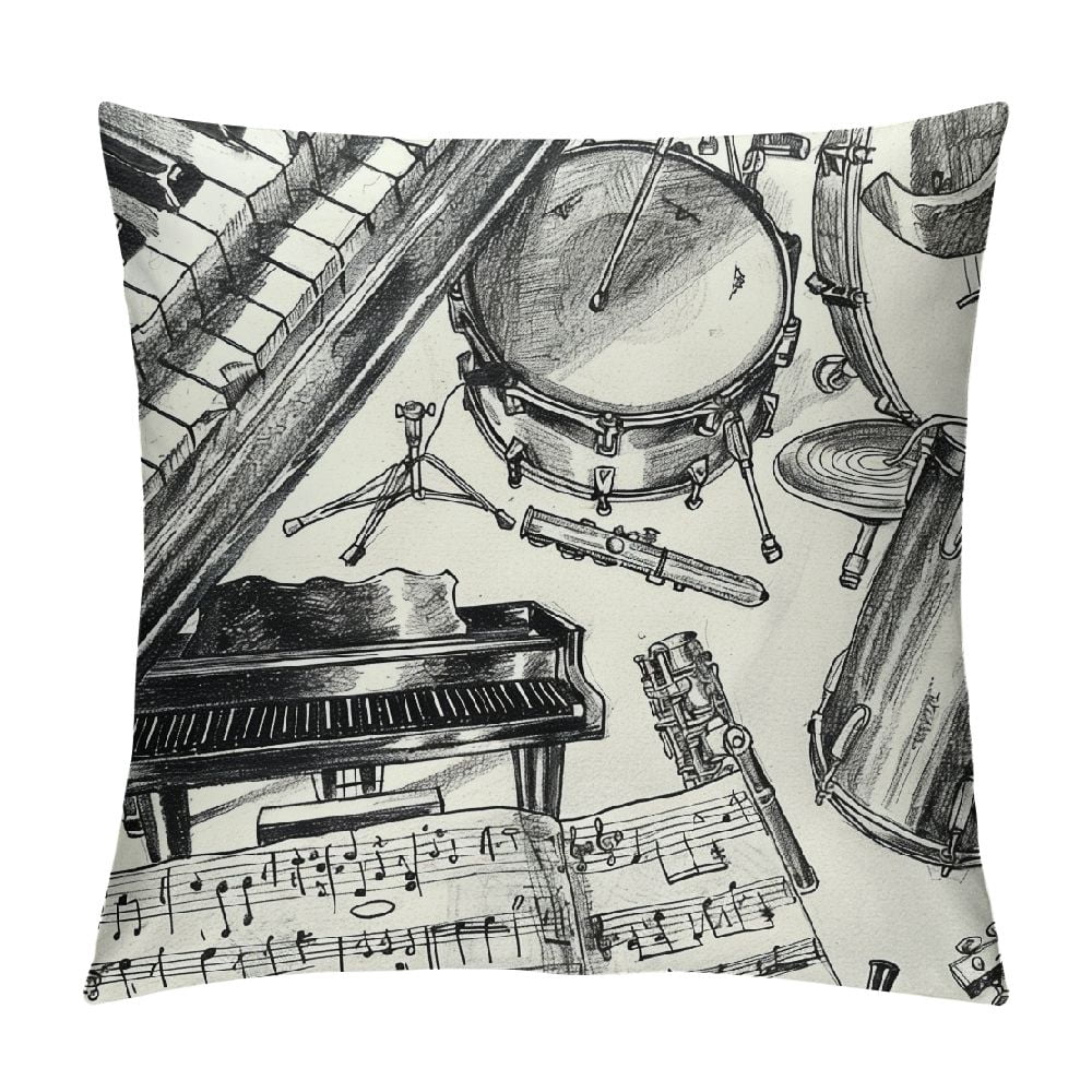 Creowell Jazz Music Throw Pillow Cushion Cover, Illustration of Musical ...