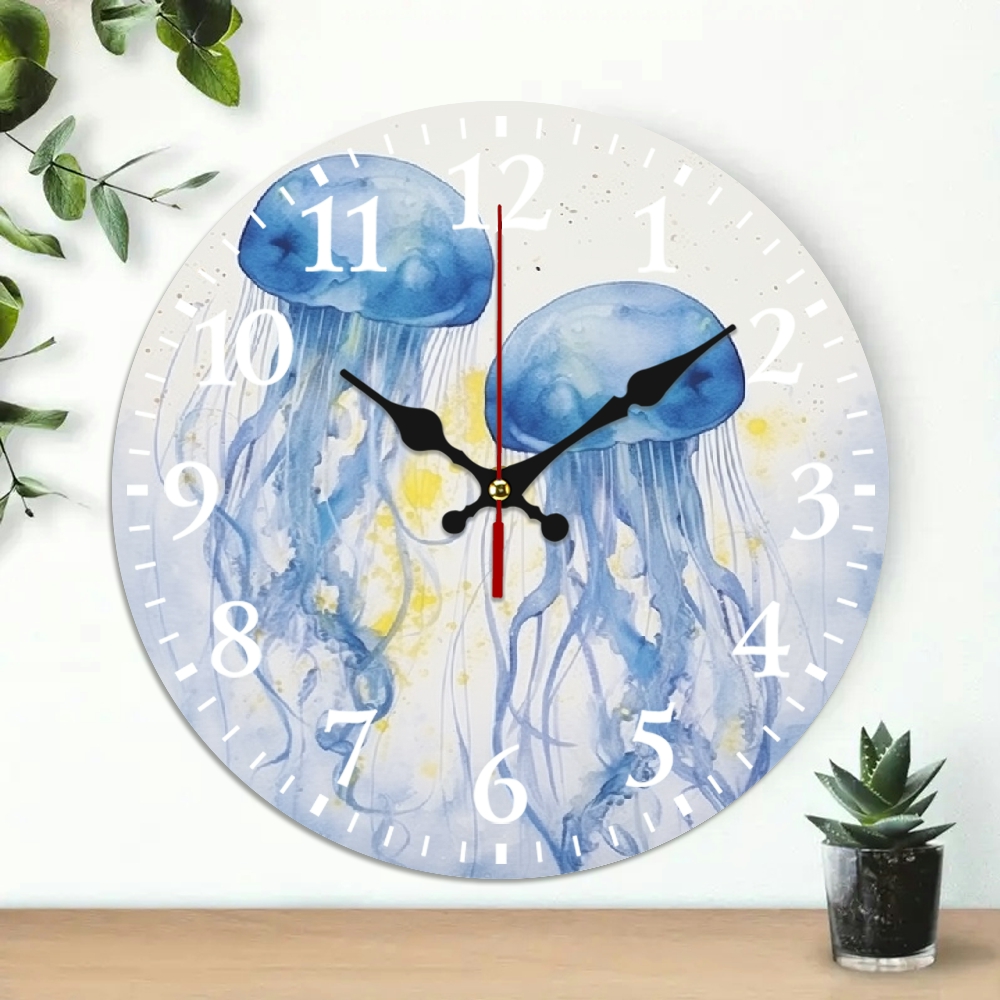 Creowell Jellyfish Watercolor Painting Wall Clock 10 Inch Battery ...