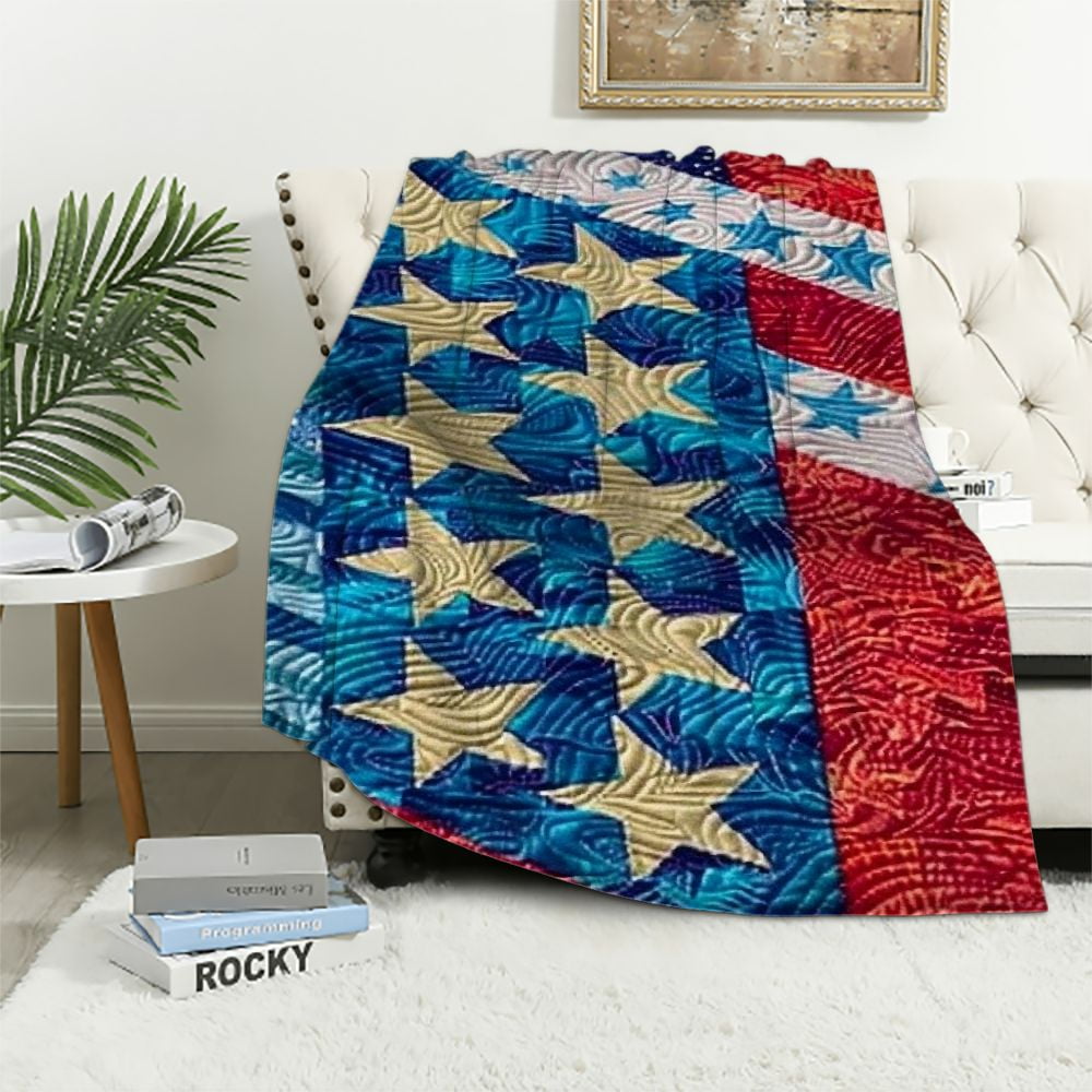 Creowell July 4Th USA American Pride Collection Microplush Throw Blanket- Patriotic Patchwork ...
