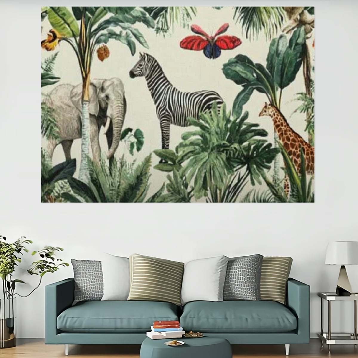 Creowell Jungle Animals Plants Tapestry Wall Hanging 100% Polyester ...