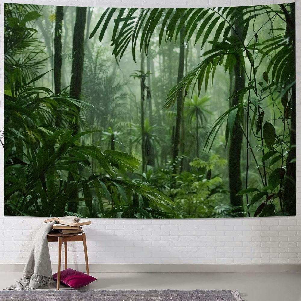 Creowell Jungle Tapestry Wall Hanging, Green Forest Tapestries Backdrop ...