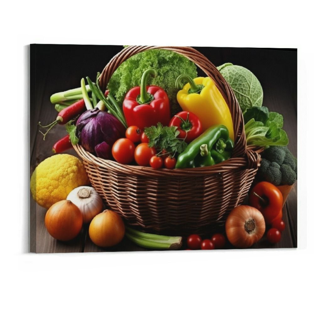 Creowell Kitchen Picture Wall Decor Fruits and Vegetables in Basket ...