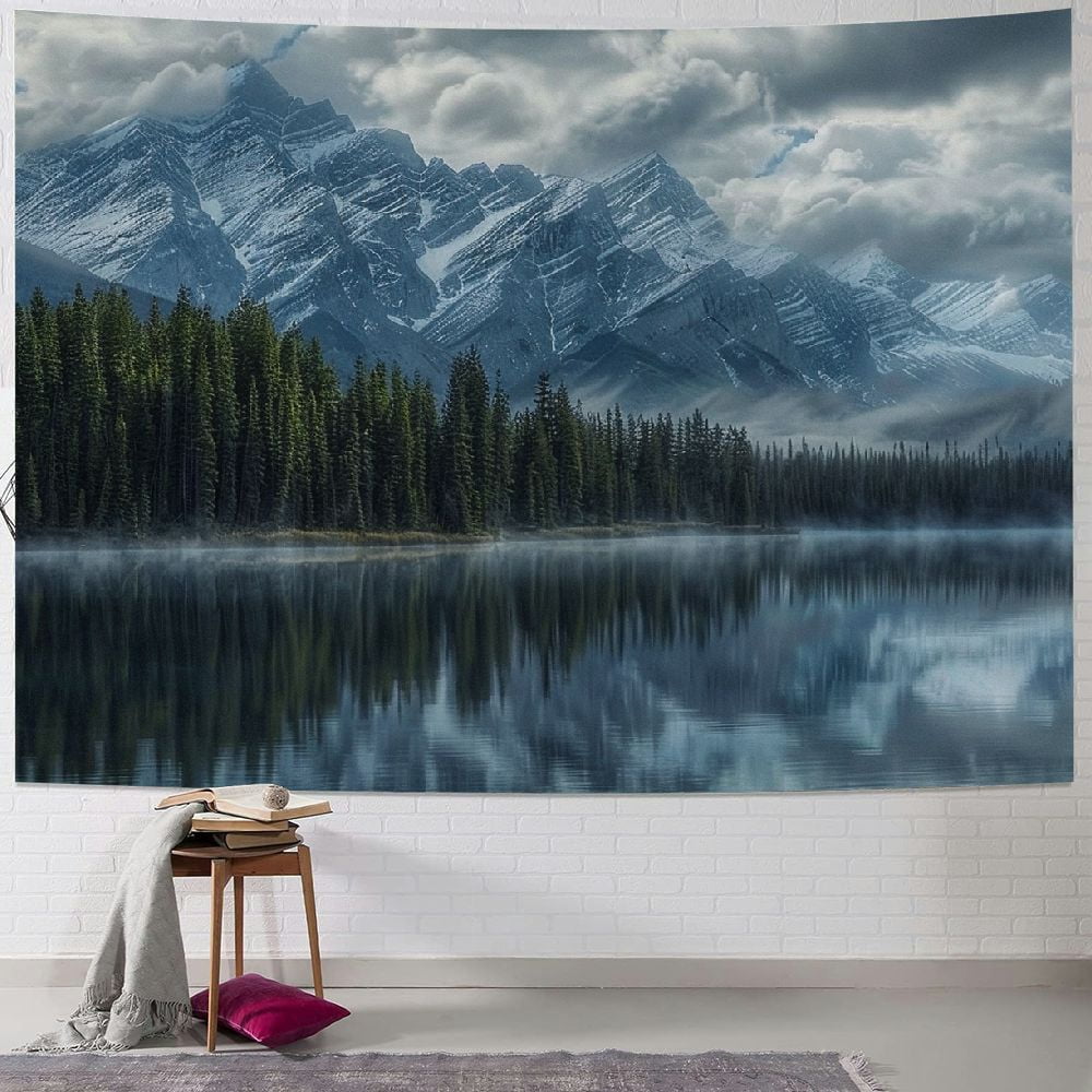 Creowell Landscape Tapestry Wall Hanging, Lake with Mountain Forest ...
