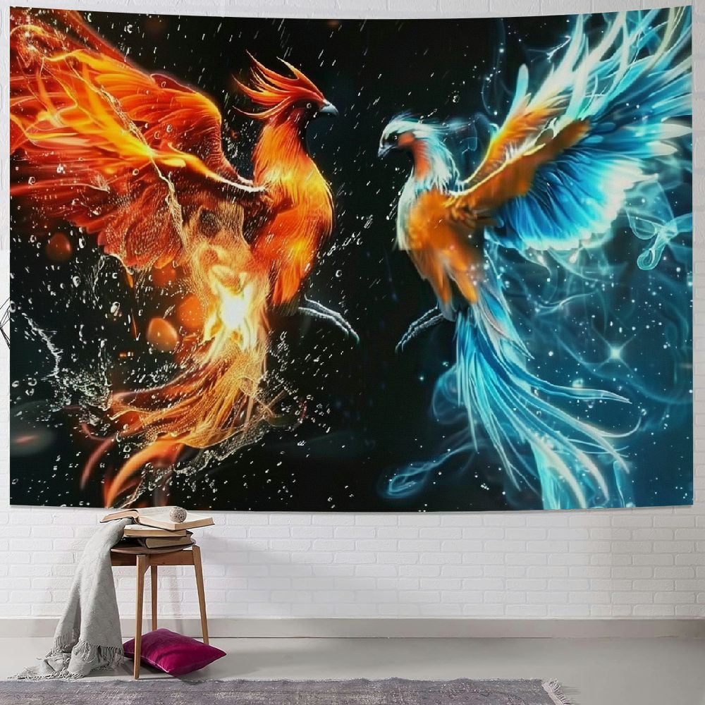 Creowell Large Tapestry Wall Hanging Decor Ice Fire Phoenix Mystery ...