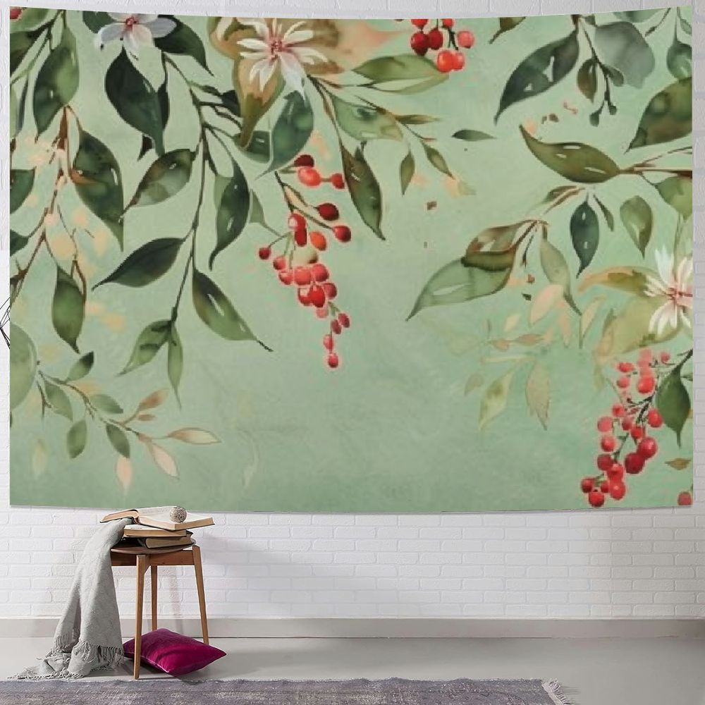 Creowell Leaf Plant Tapestry Wall Hanging Sage Green Botanical with ...
