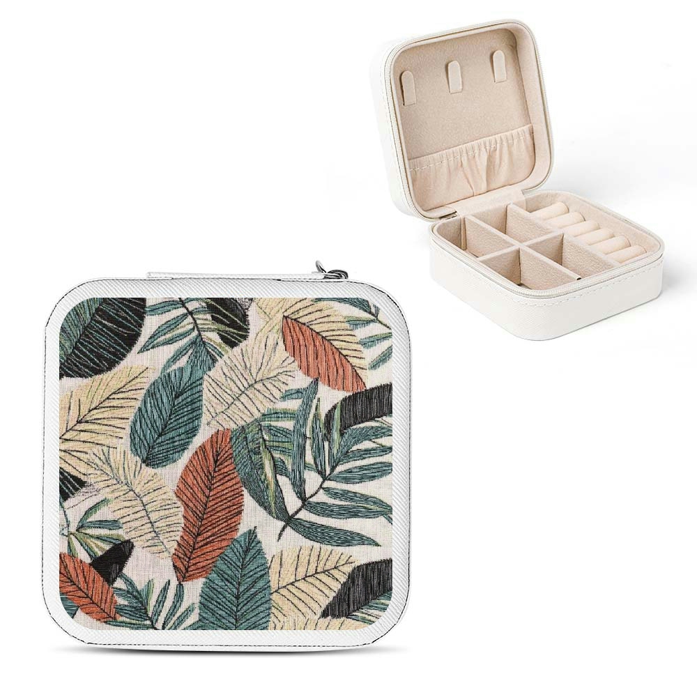 Creowell Leaves Pattern Bridesmaid Jewelry Box Travel Organizer White ...