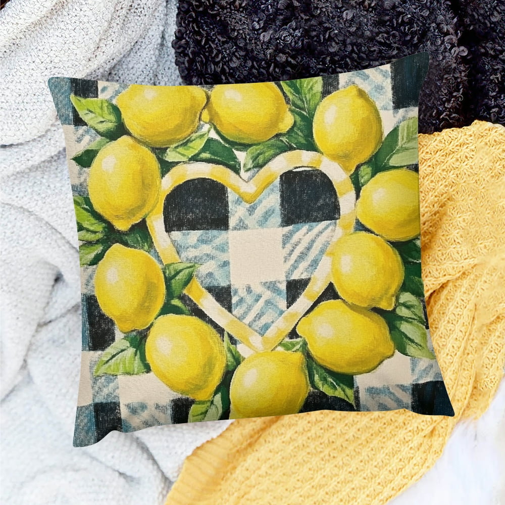 Creowell Lemon Checkered Tablecloth Heart-Shaped Frame Pillow Cover ...