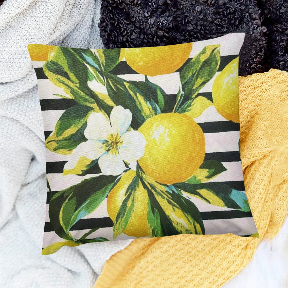 Creowell Lemon Flowers Pillow Case 100% Linen Couch Decor Set of 1 ...