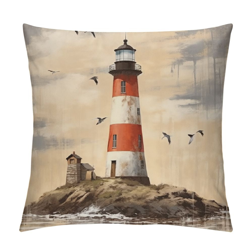 Creowell Lighthouse Birds Ocean Pillow Covers Short Plush Indoor ...