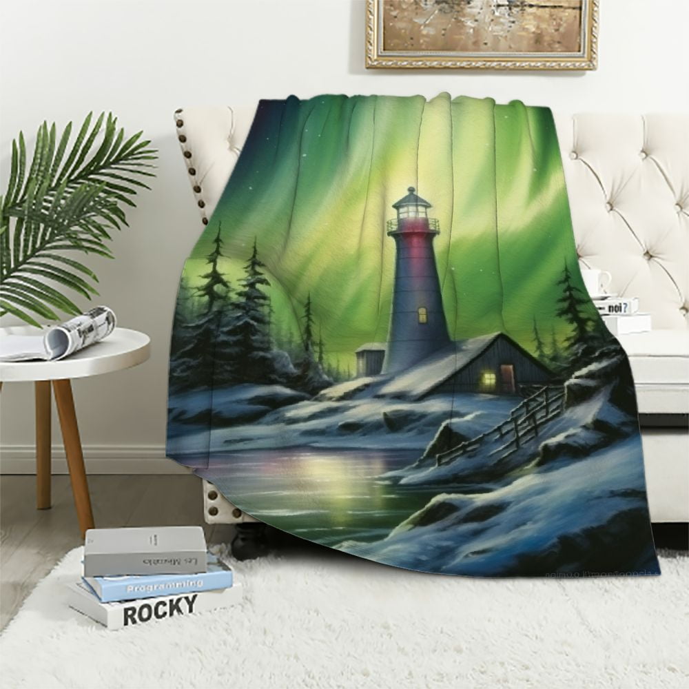 Creowell Lighthouse Snow Aurora Light Throw Blanket for Couch Sofa Bed ...