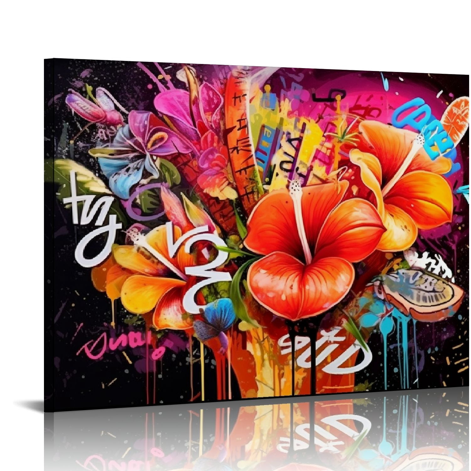 Creowell Lilies Wall-Art for Living Room - Graffiti Wall Decor ...
