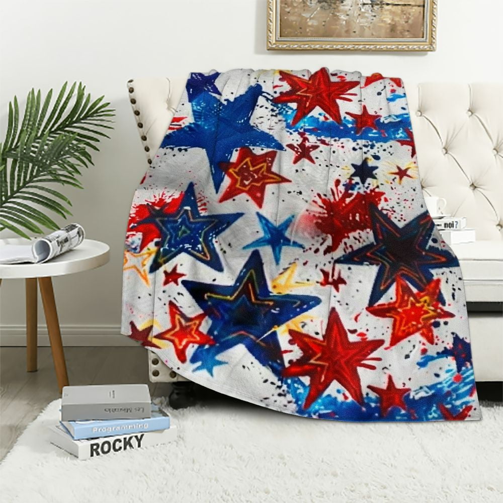 Creowell Luxury Plush 4th of July Patriotic Blanket Stars Fireworks ...