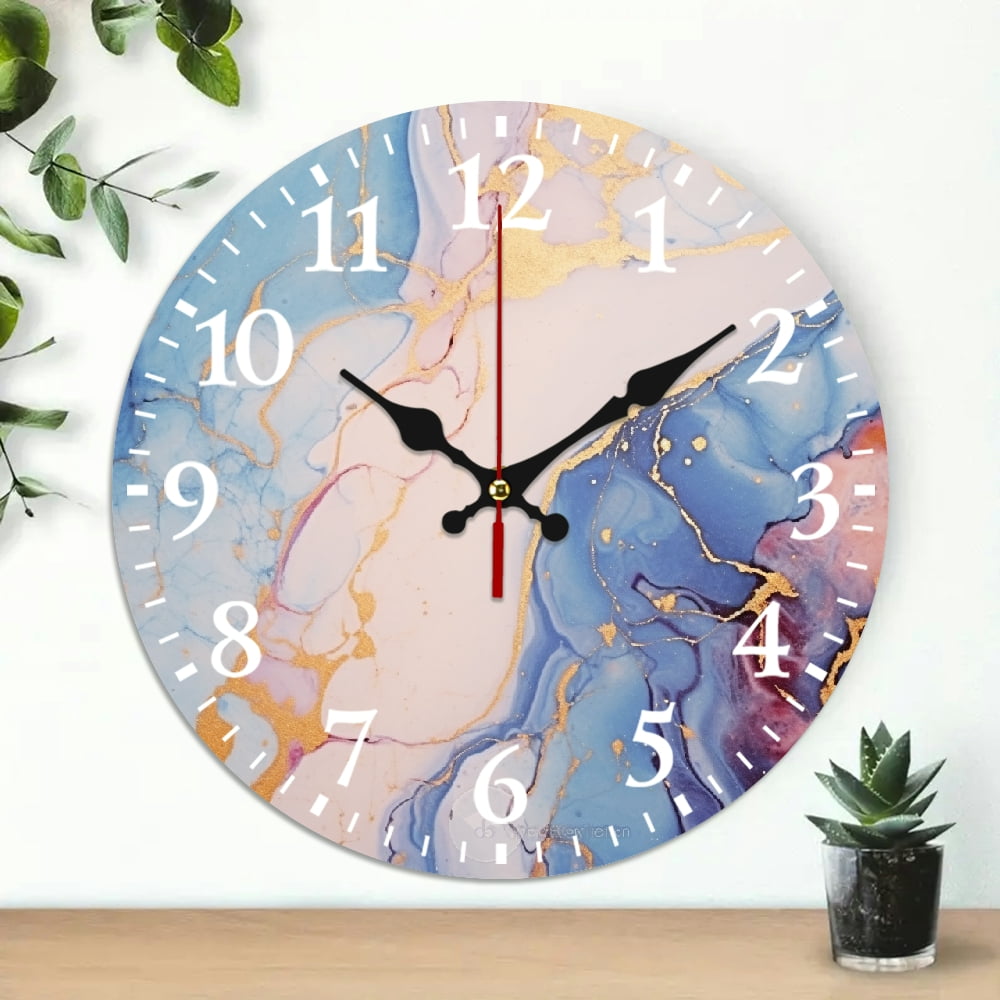 Creowell Marble Abstract Art Wall Clock Battery Operated 10 Inch ...