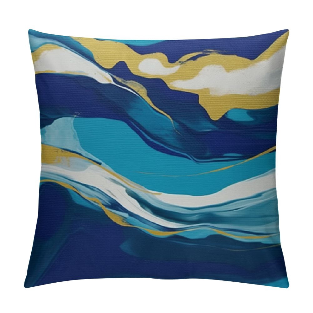 Creowell Marble Texture Pillow Cover,Yellow Blue Green Golden Fluid ...