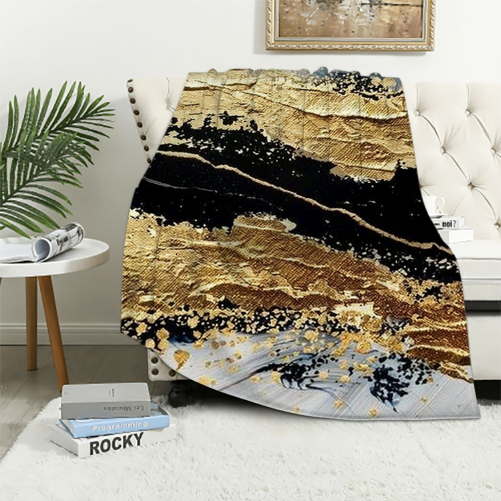 Creowell Marble Throw Blanket Gold Glitter Geometric Lines Flannel ...