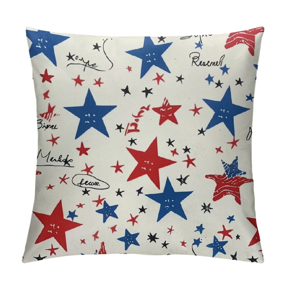 Creowell Memorial Day Pillow Covers Star Red White and Blue Pillow Covers Outdoor Patriotic ...
