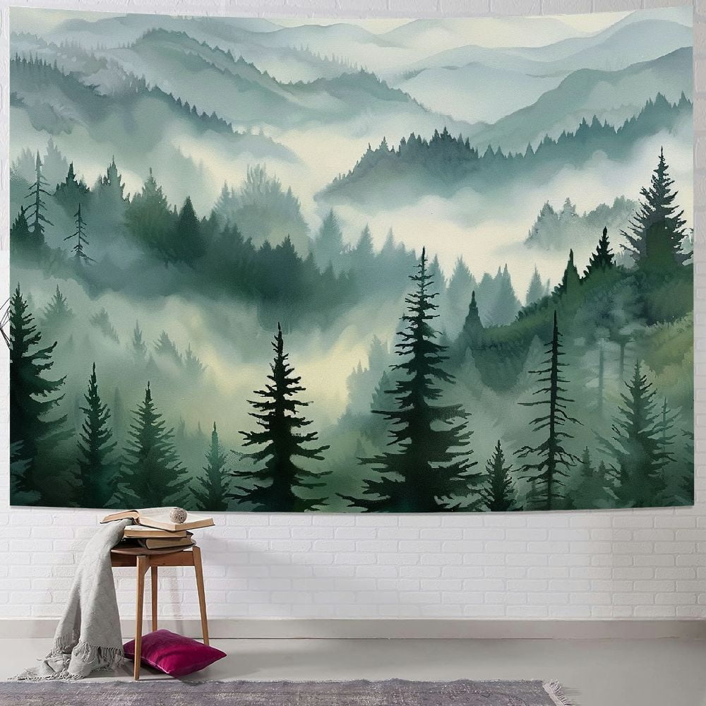 Creowell Misty Forest Tapestry, Nature Mountain Tapestry Wall Hanging ...