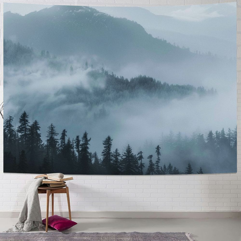 Creowell Misty Forest Tapestry Forest Trees with Mountain Tapestry ...