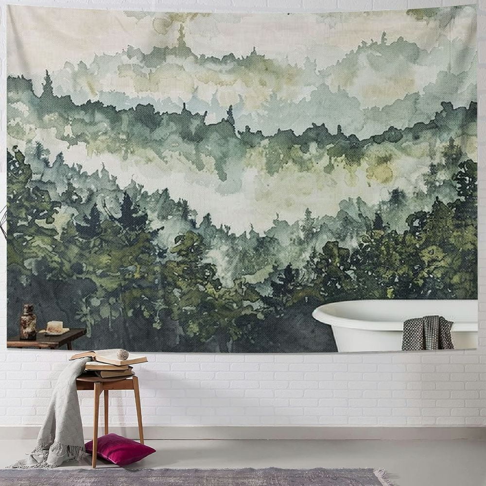 Creowell Misty Mountain Tapestry Wall Hanging Foggy Forest Tree Nature ...